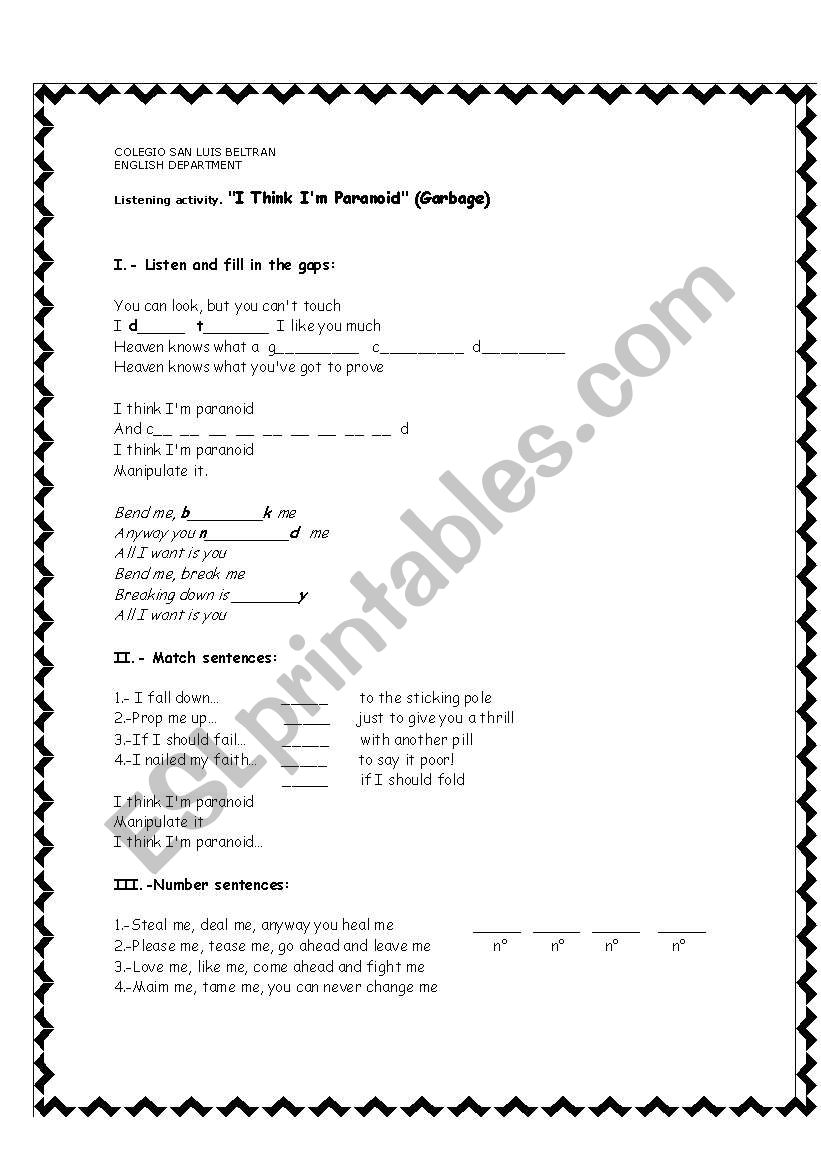 English worksheets: i think i´m paranoid