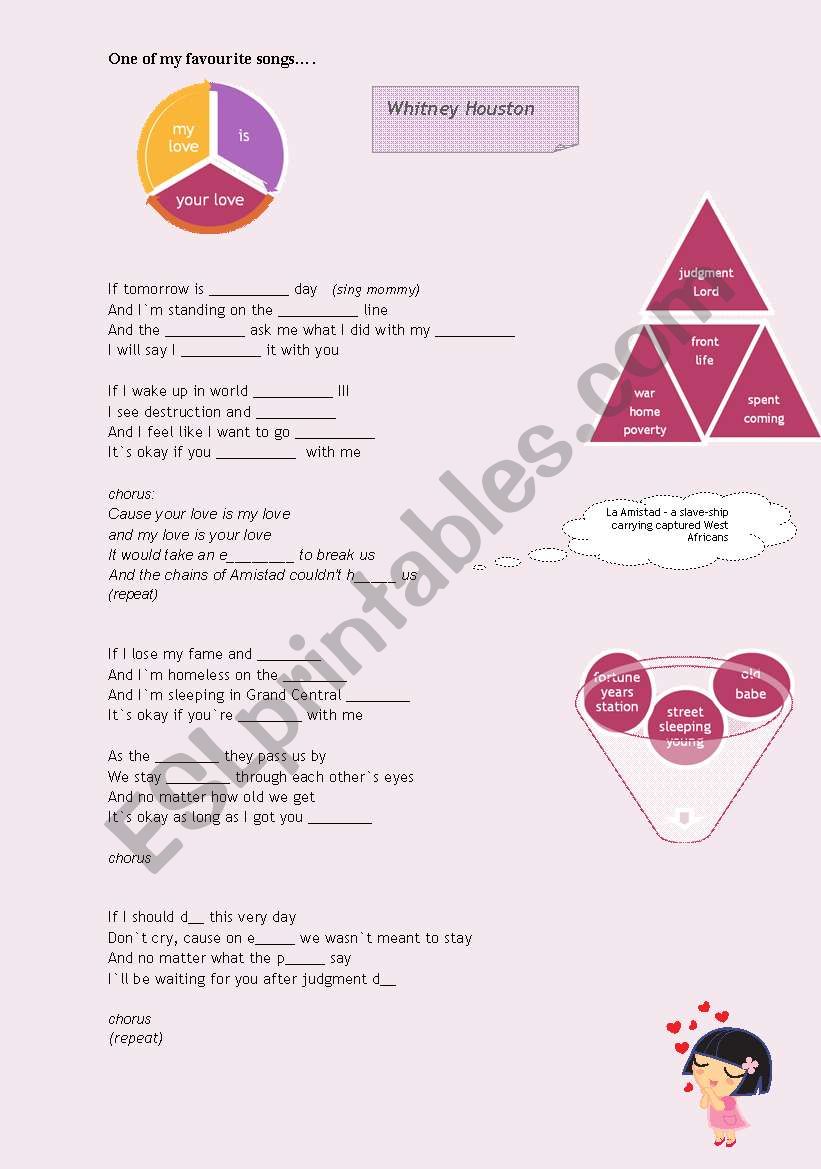 English worksheets: valentine´s day - my love song by whitney houston