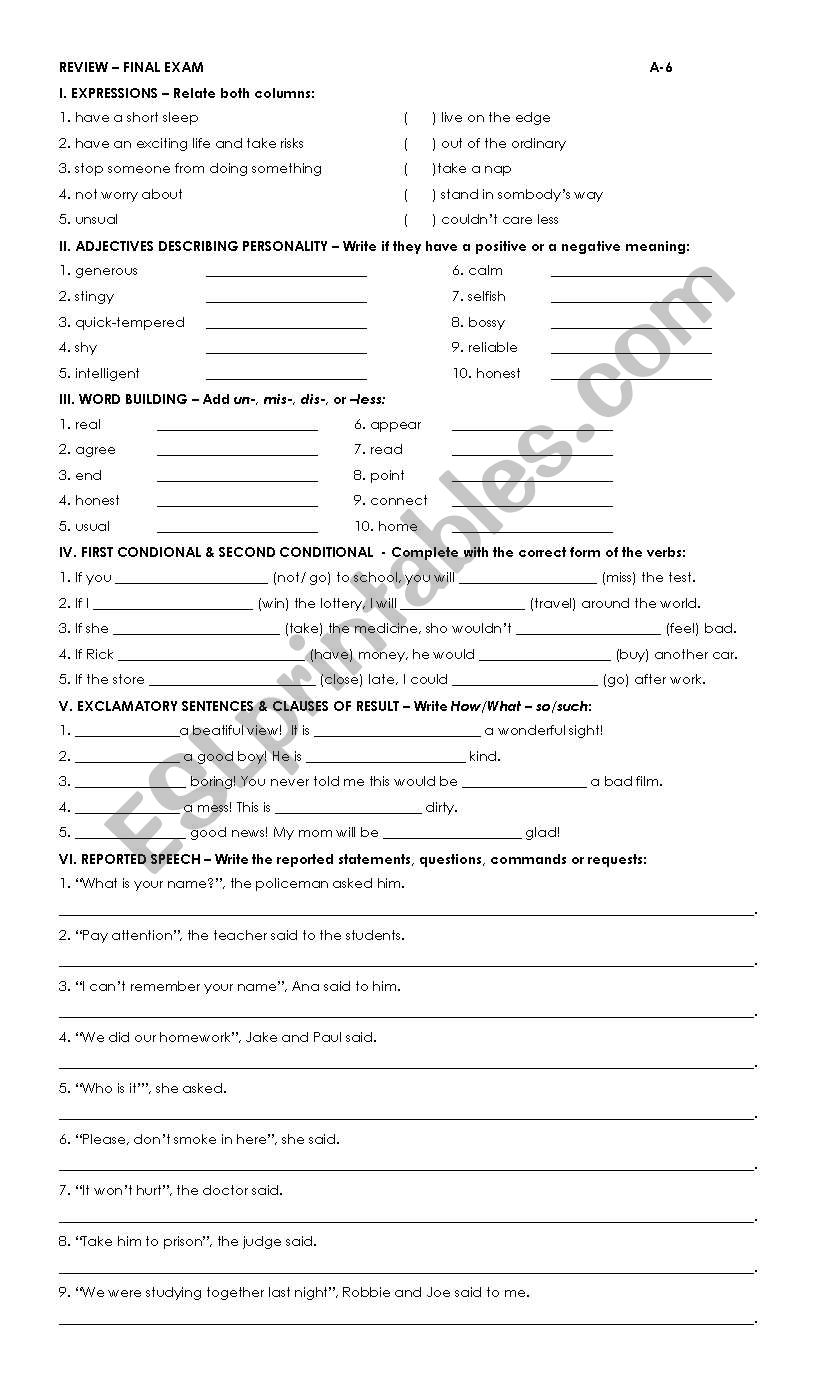 Conditional and Reported Speech - ESL worksheet by alyson25