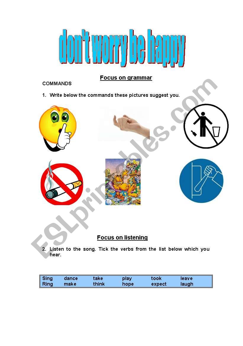 Don´t worry be happy. Level 2 - ESL worksheet by susoramos