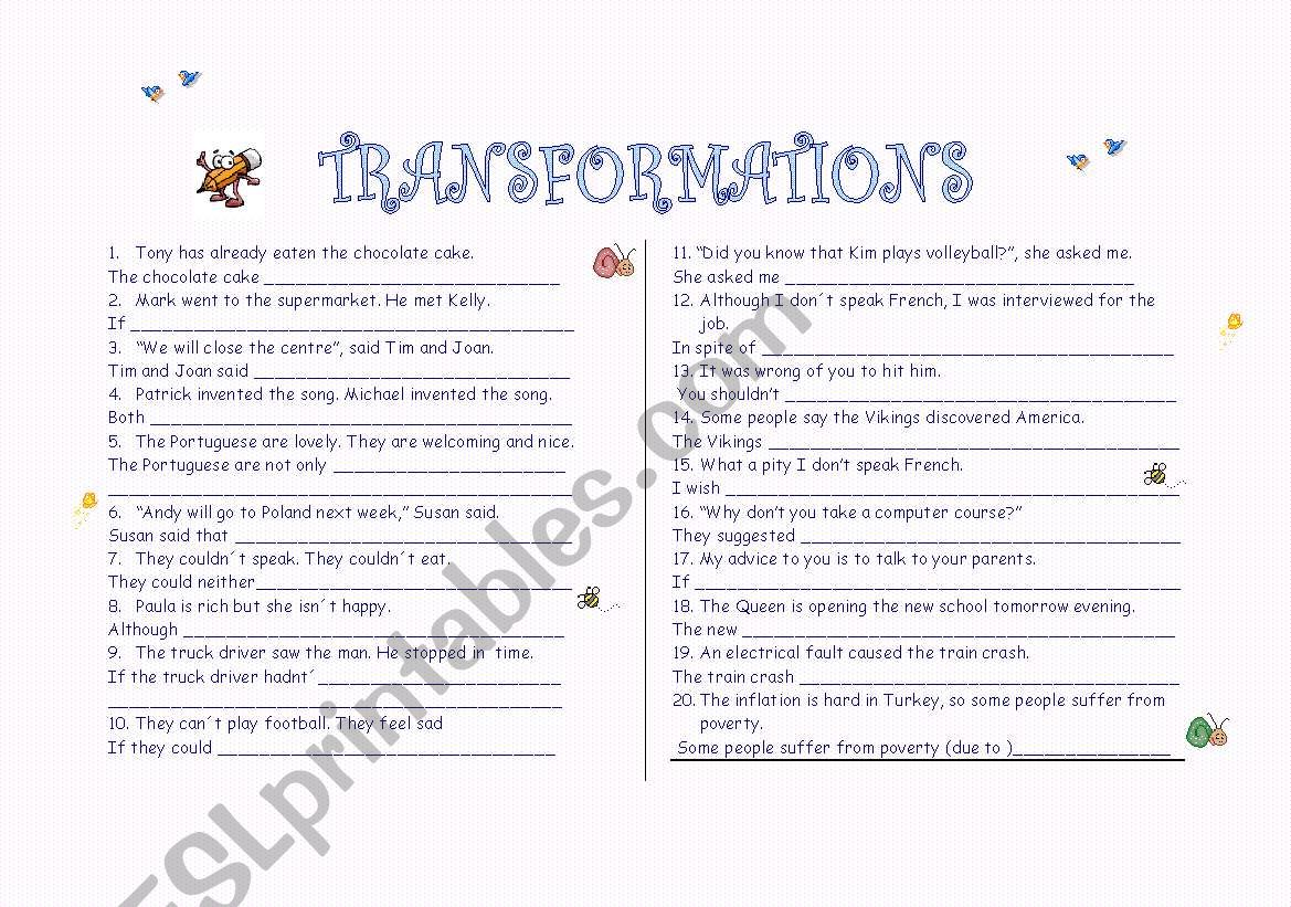 TRANSFORMATIONS with KEY . Rewrite the following sentences so that they ... TRANSFORMATIONS with KEY . Rewrite the following sentences so that they ...