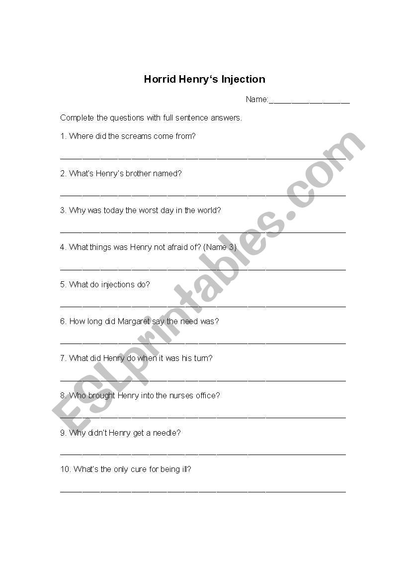 English worksheets: Horrid Henry´s Injection Day