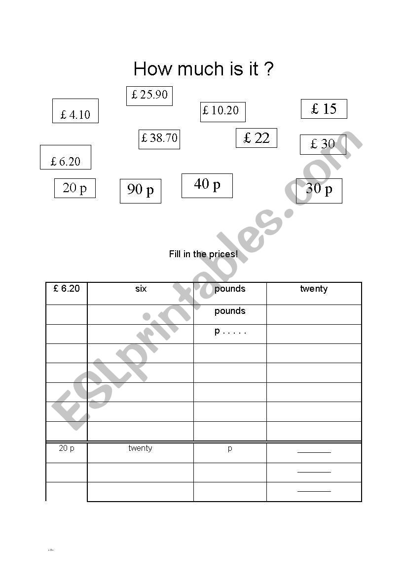 English Worksheets How Much Is It 