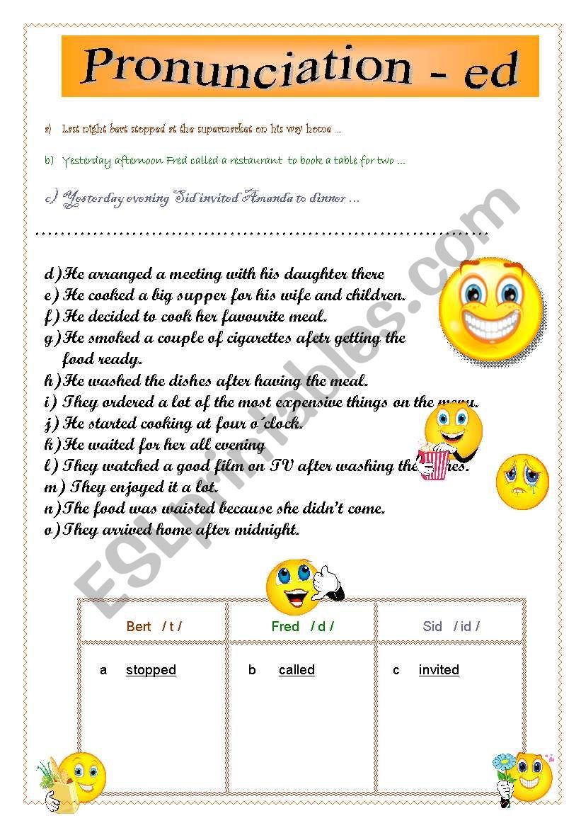 Simple Past Regular Verbs Pronunciation ESL Worksheet By Armando D