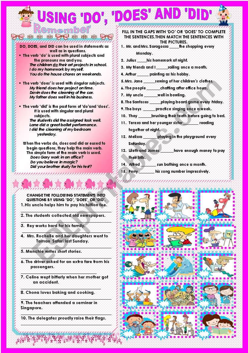 USING DO DOES AND DID ESL Worksheet By Mavic15