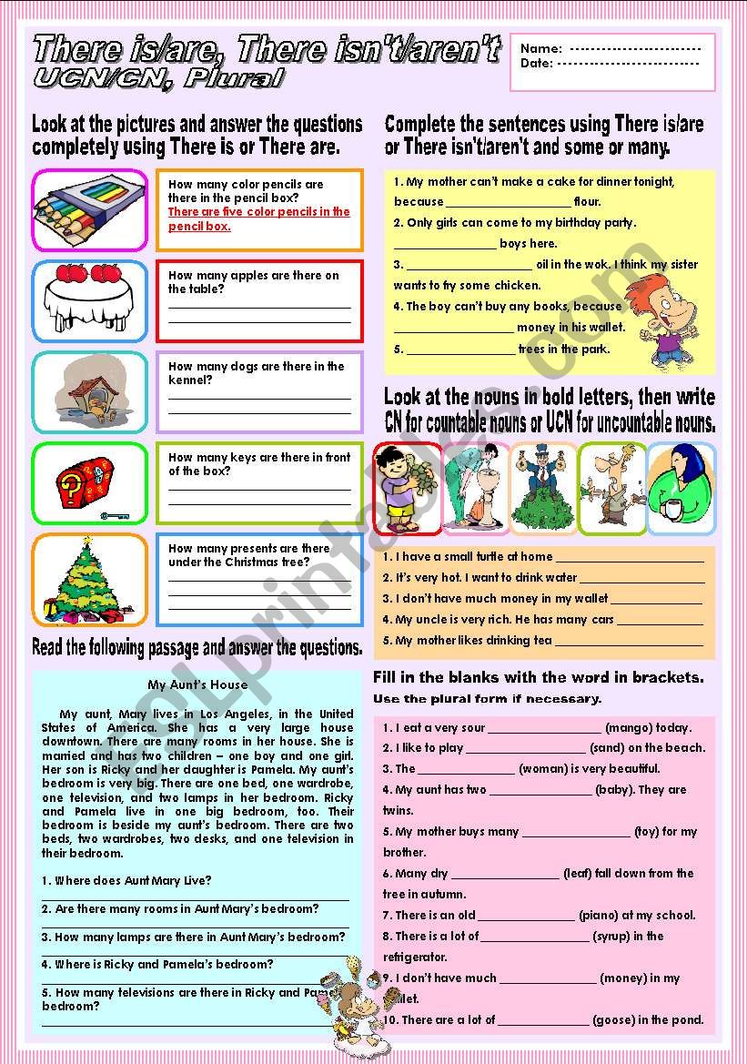 There is/are, There isn´t/aren´t, UCN/CN and plural (Mixed tenses ...