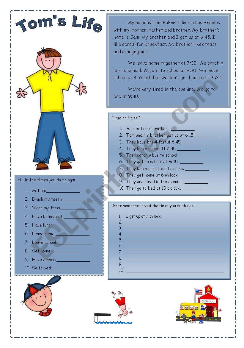 Tom´s Life - ESL worksheet by Teacherjusilva