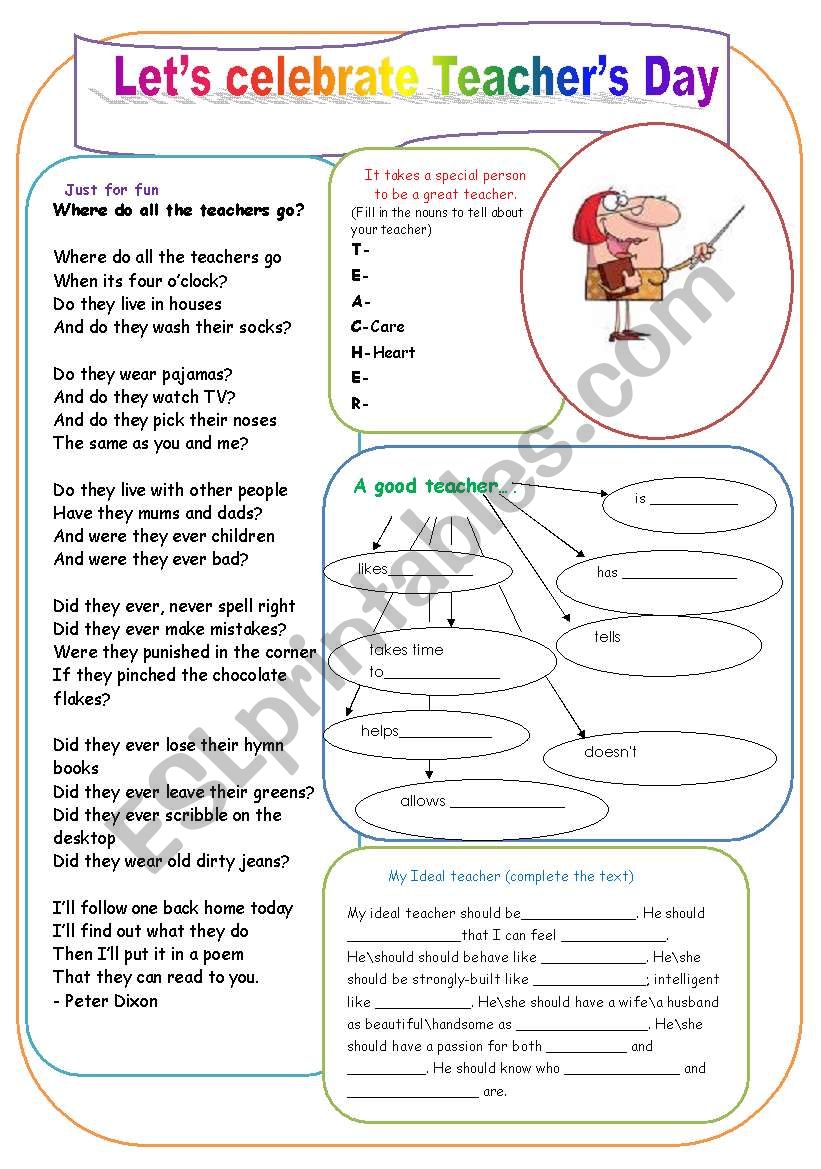 Let´s celebrate Teacher´s Day - ESL worksheet by svetic