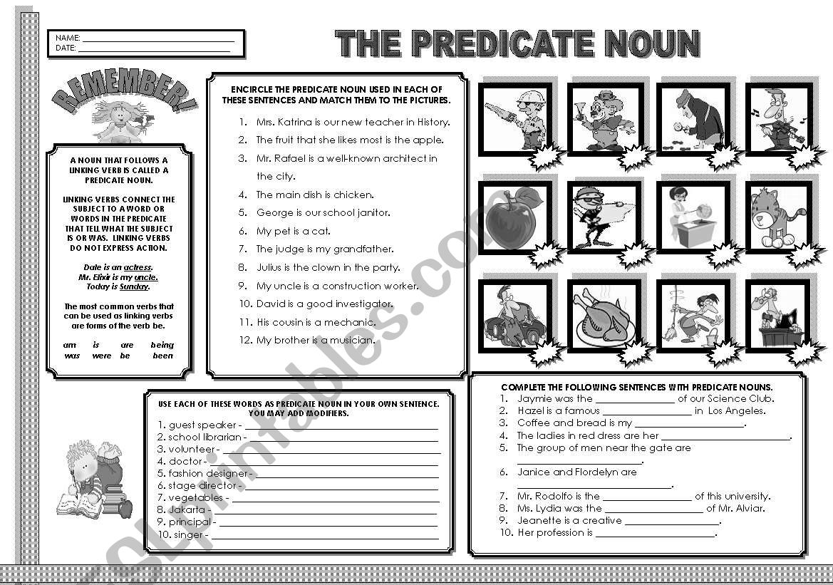 Predicate Noun Worksheet