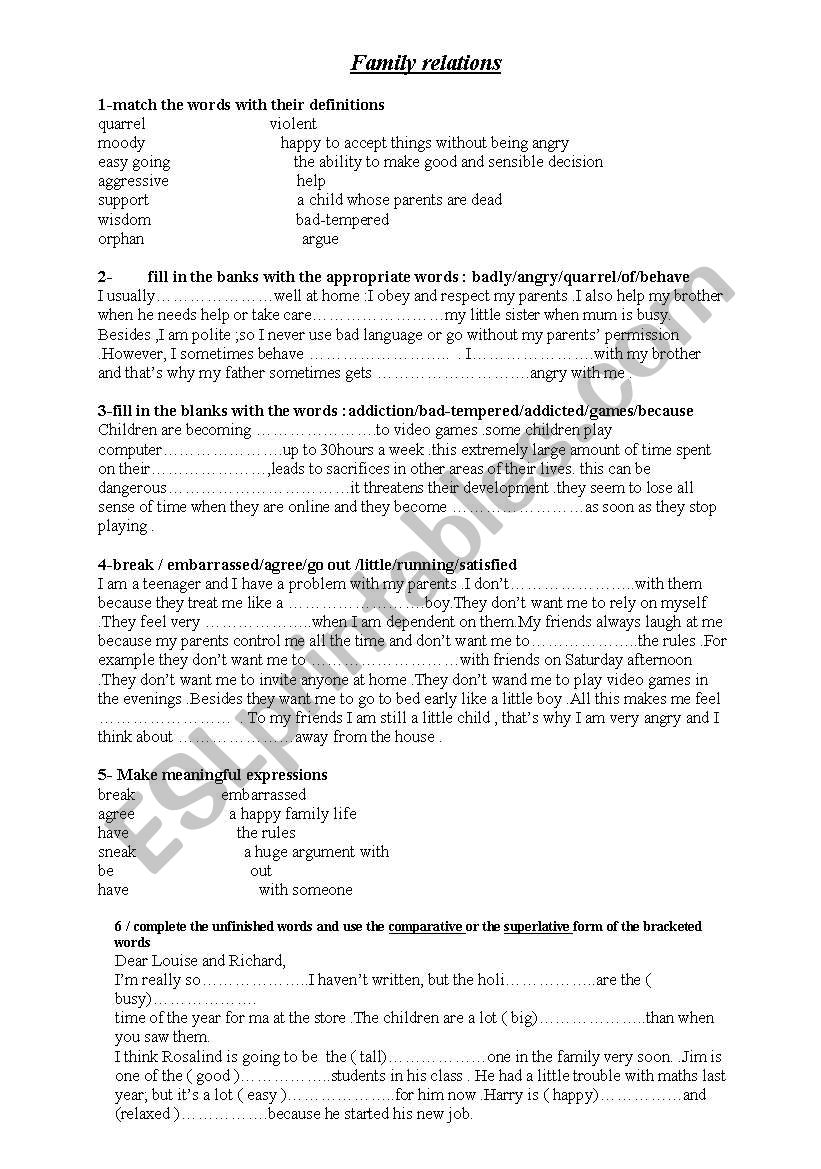 children´s relations with their parents - ESL worksheet by goosetar