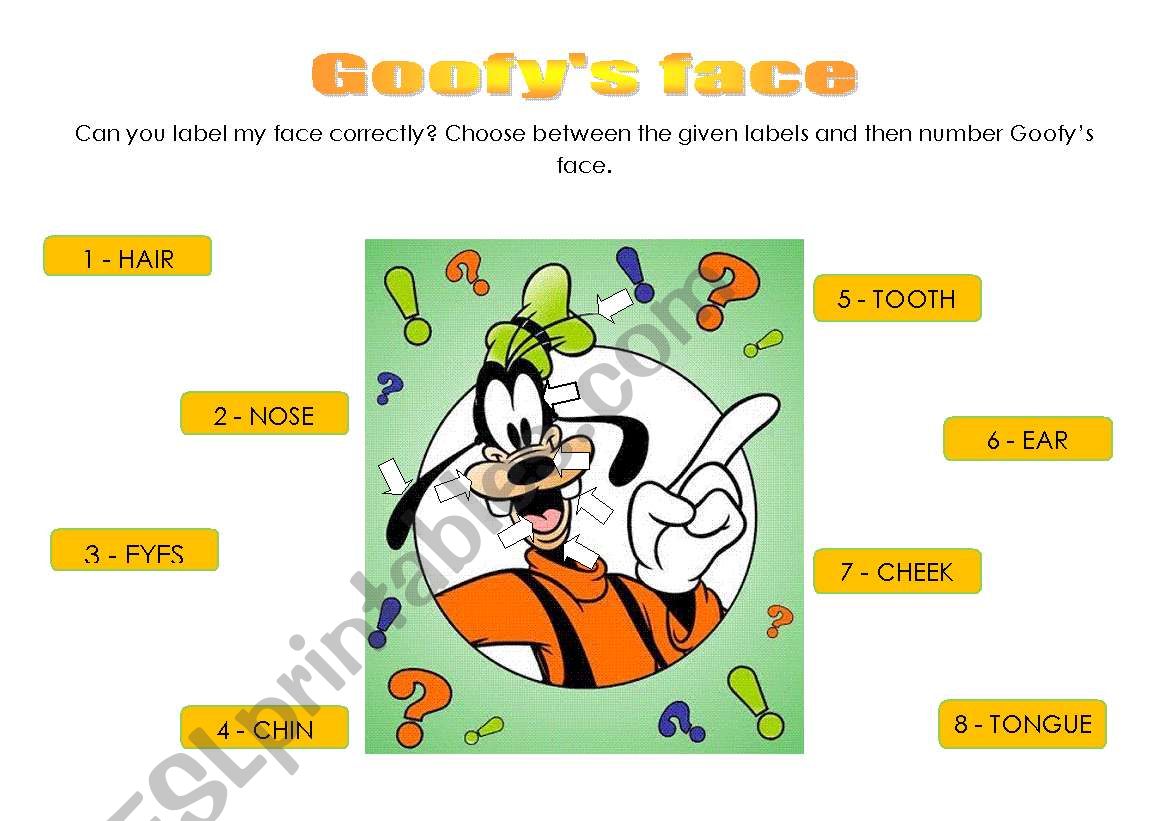 Goofy´s face - ESL worksheet by sandra.77