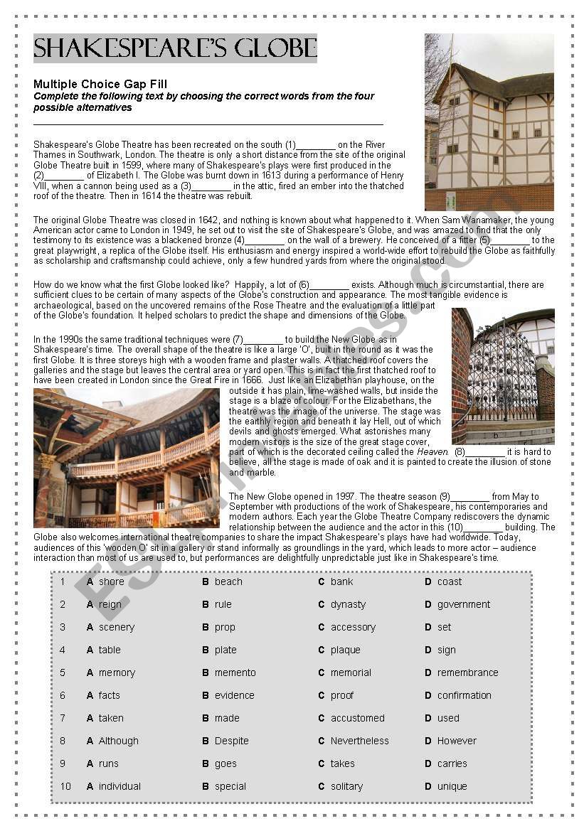 Shakespeare´s Globe - ESL worksheet by Tecus