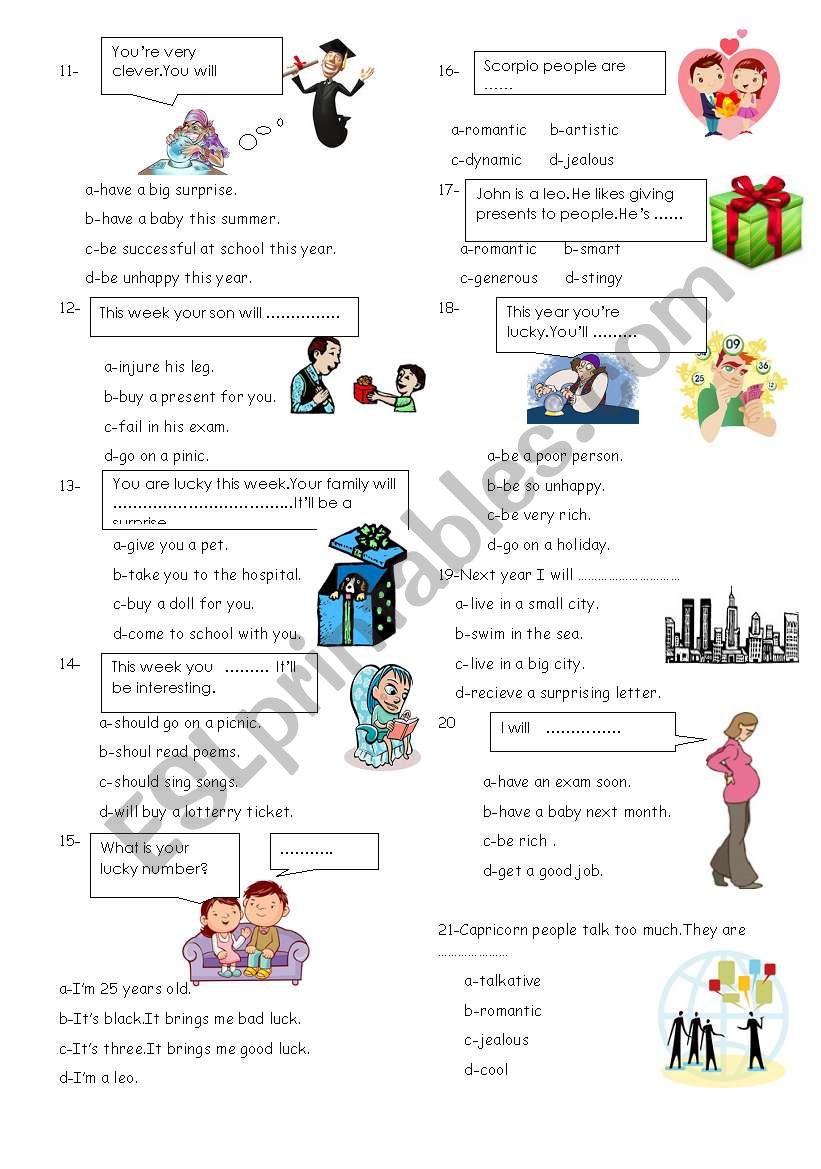 horoscopes and sýmple future and interesting beliefs test 2 - ESL ...