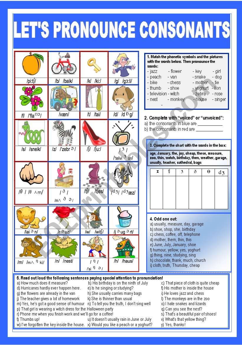 Let´s pronounce the consonants! - ESL worksheet by Nuria08