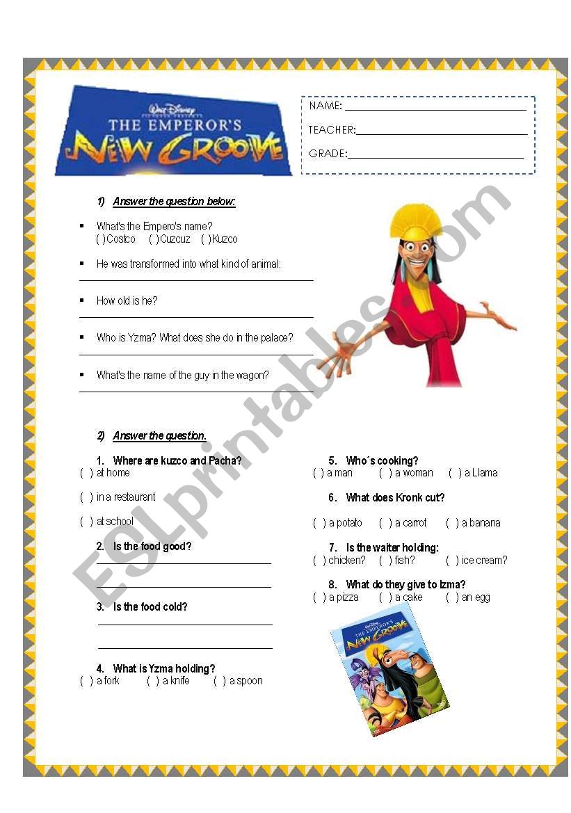 English worksheets: The Emperor´s New Groove - Video Activity