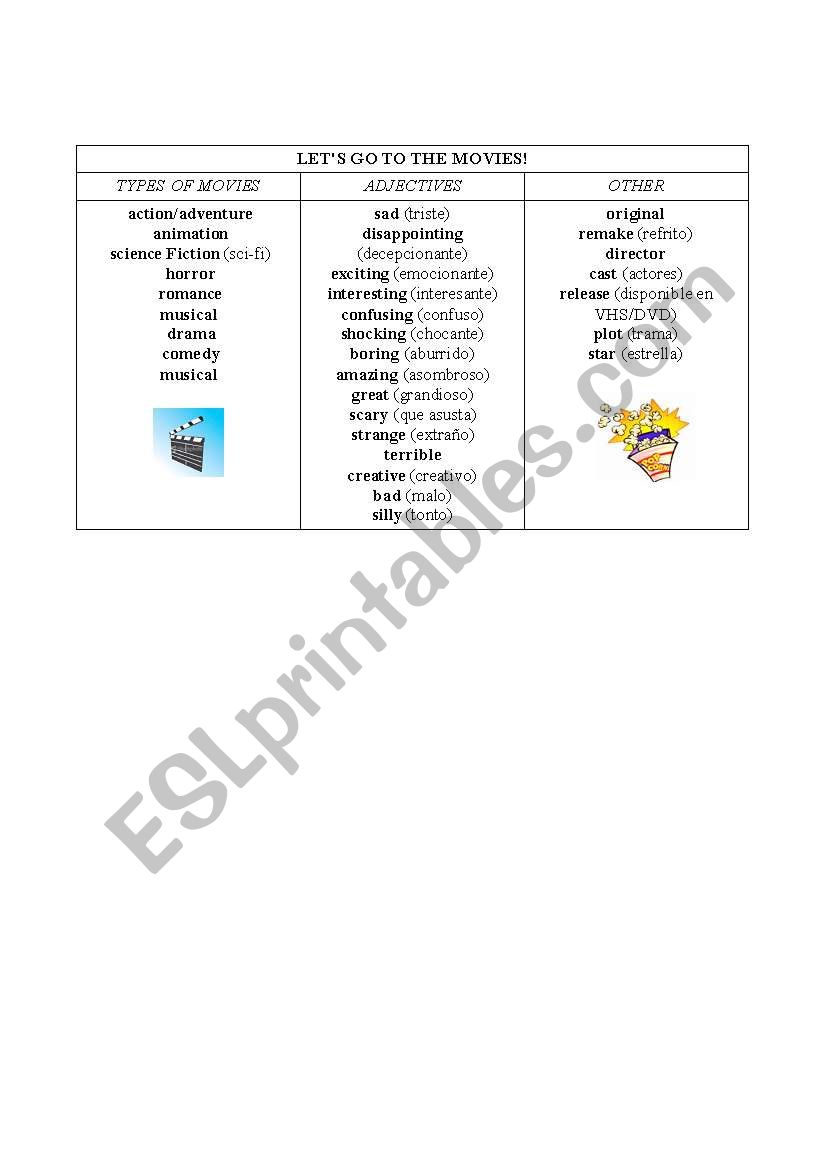 English worksheets: Let´s go to the movies!