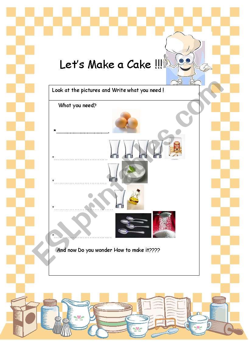 English worksheets: Let´s make a cake