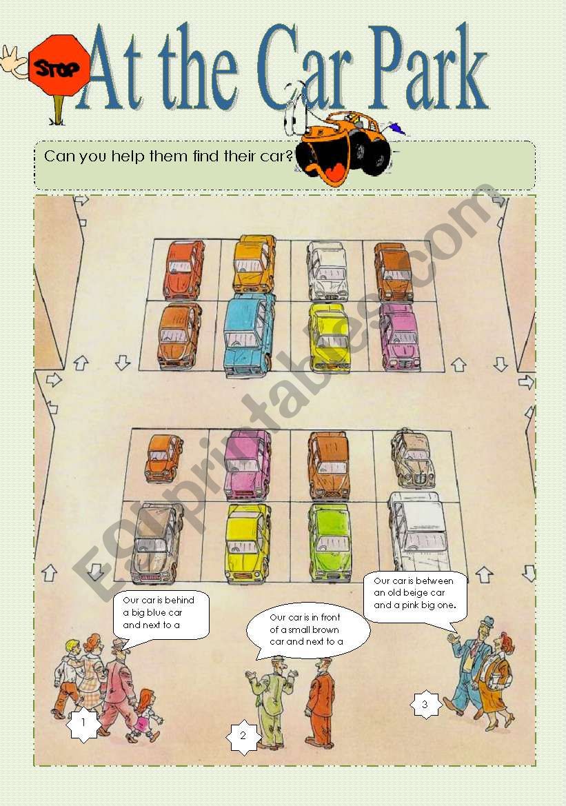 AT THE CAR PARK – GIVING DIRECTIONS ACTIVITY WITH PREPOSITIONS OF PLACE ...