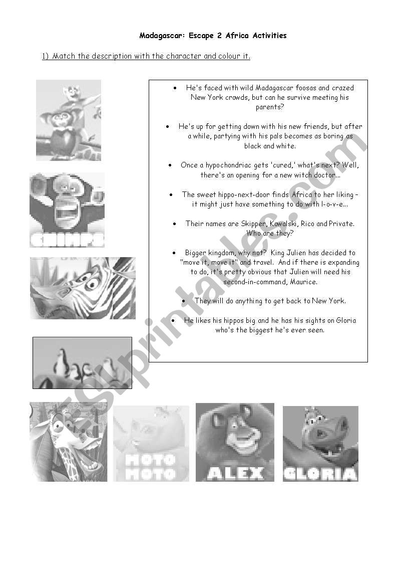 Madagascar II Worksheet Material for Children - ESL worksheet by ani82