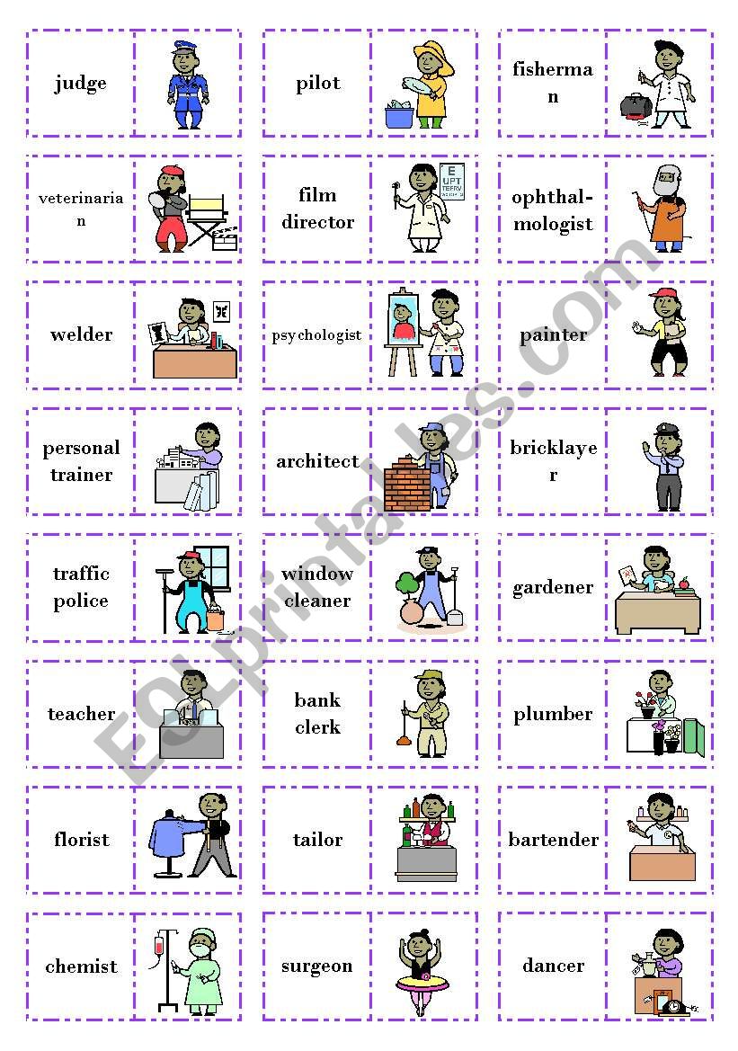 Let´s play dominoes! Set 3 - Jobs (2/3) - ESL worksheet by Silvia33