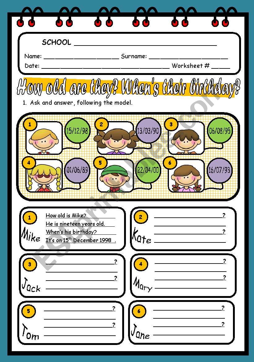HOW OLD ARE THEY? WHEN´S THEIR BIRTHDAY? - ESL worksheet by evelinamaria
