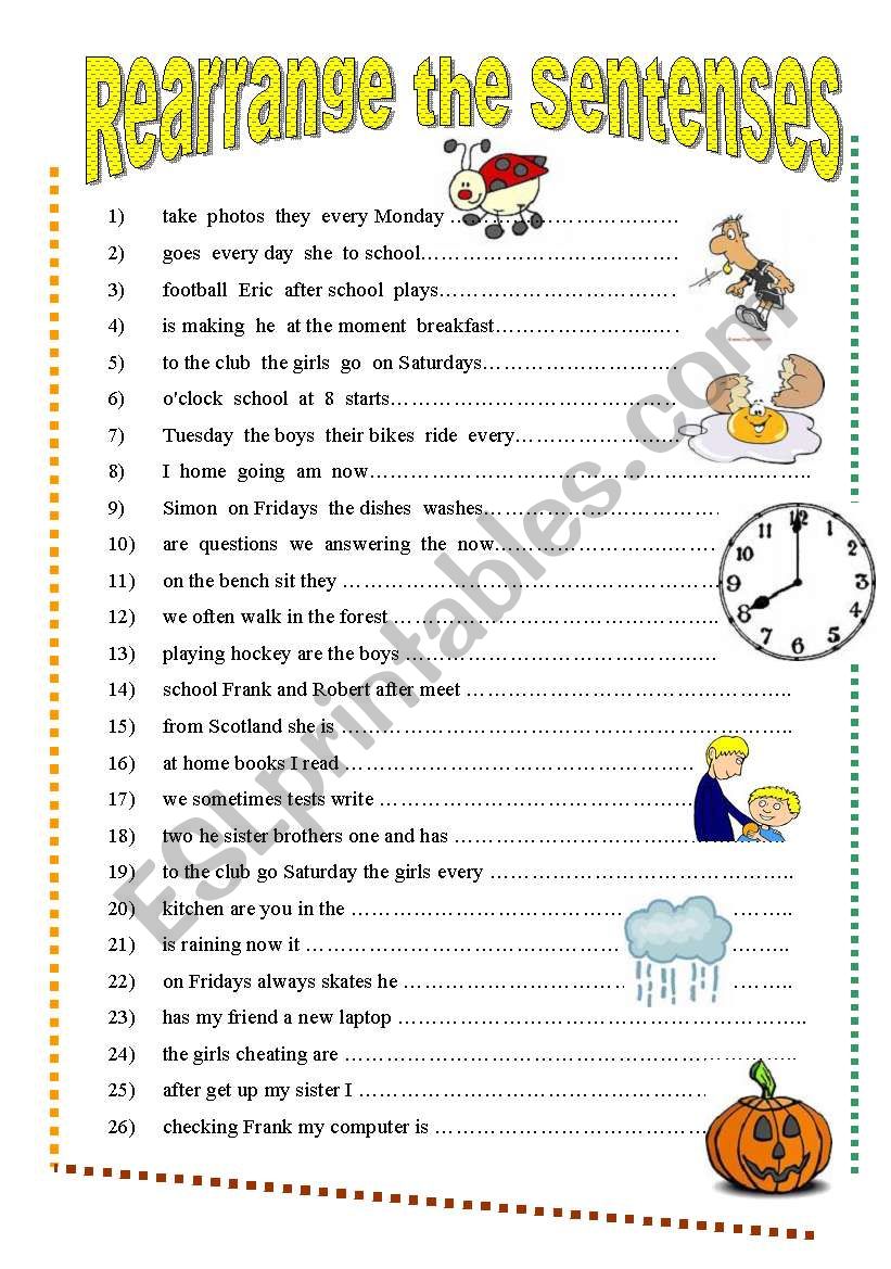 Grammar 3pages (80items) .. Rearrage the words into the correct grammar ...