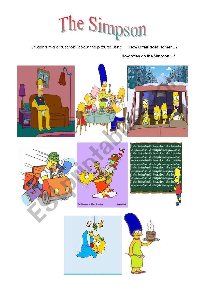 English worksheets: The Simpson´s routine part 2
