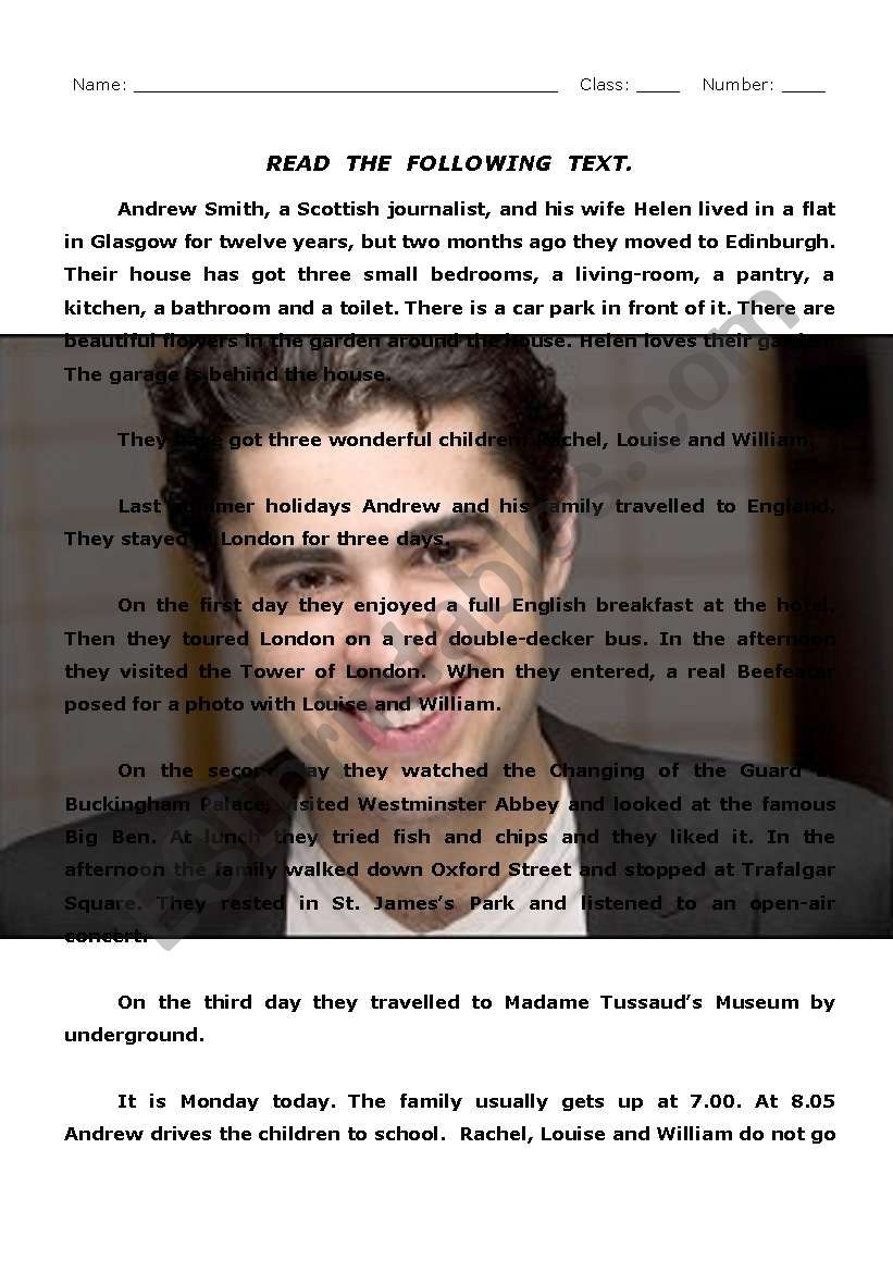 Andrew´s routine, family, house, likes, dislikes, holidays, routine ...