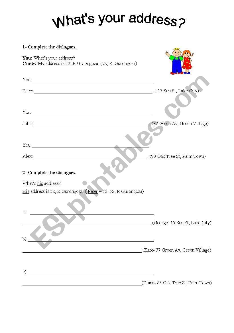 English worksheets: What´s your address´
