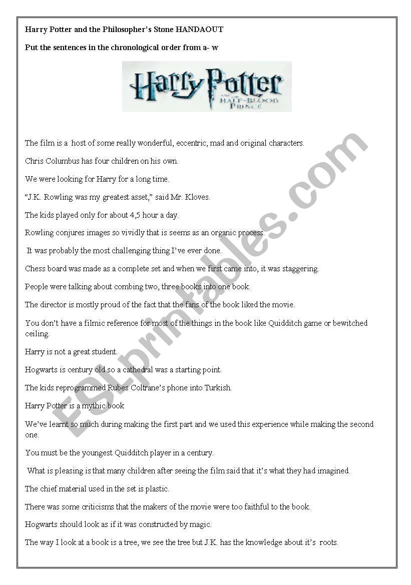 Harry Potter and the philosopher´s stone - ESL worksheet by Magdalena ...
