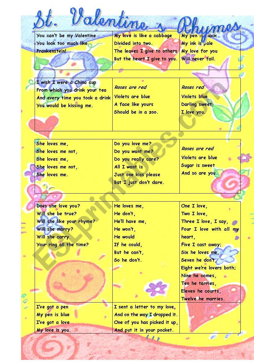 Valentine´s Rhymes - ESL worksheet by portugal