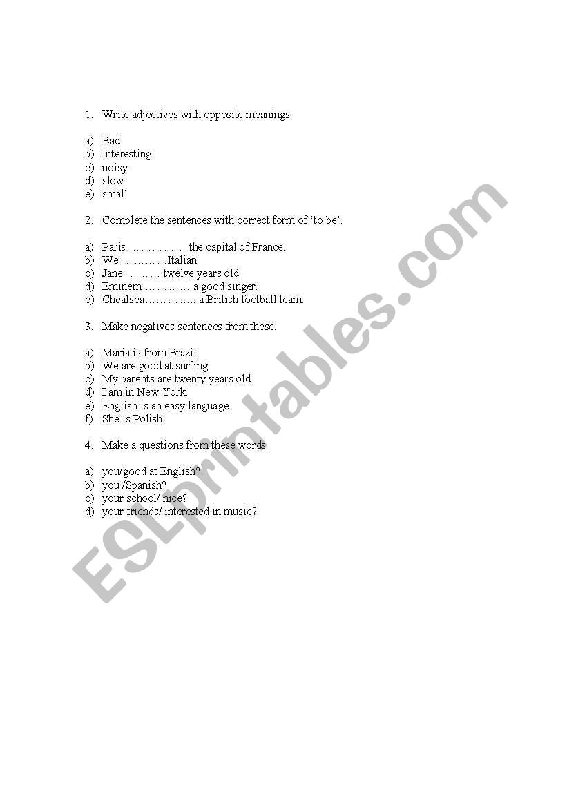 English worksheets: ´To be´ test