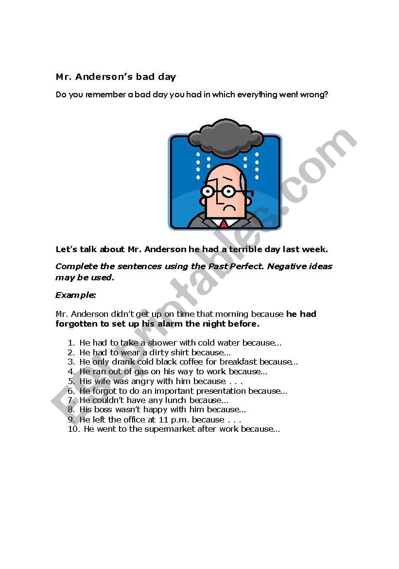 English worksheets: Mr. Anderson´s bad day