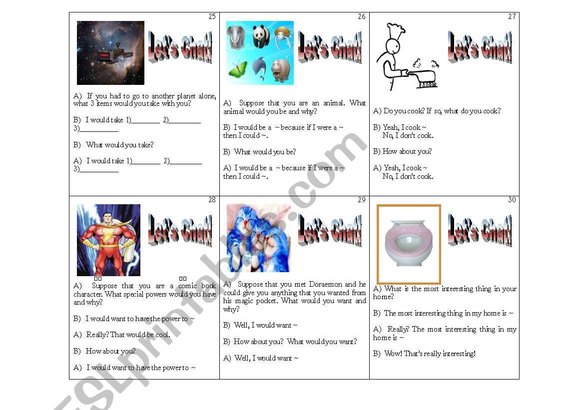 Let´s Chat ! Conversation cards 25 - 36 - ESL worksheet by ponyo90