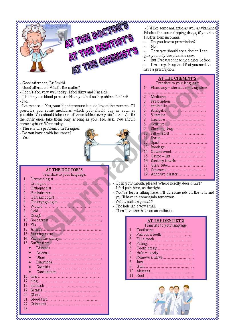 AT THE DOCTOR´S / AT THE DENTIST´S - ESL worksheet by snejankaaa