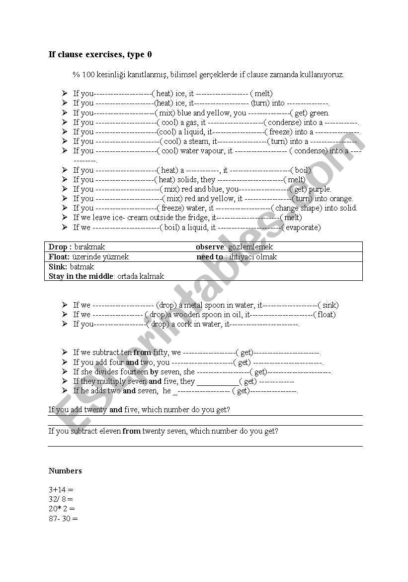 ýf clouse type 0, 6th class - ESL worksheet by sevcanlife