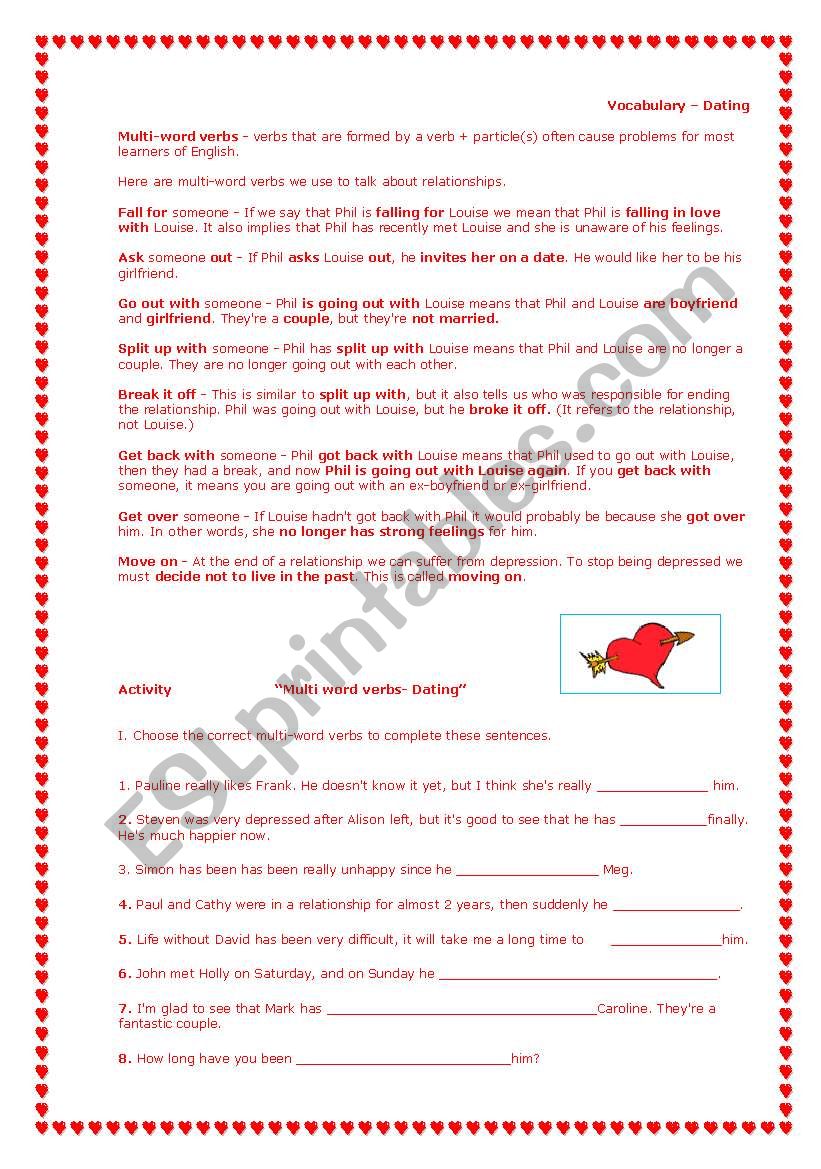 Phrasal Verbs Dating Esl Worksheet By Eslteacher78