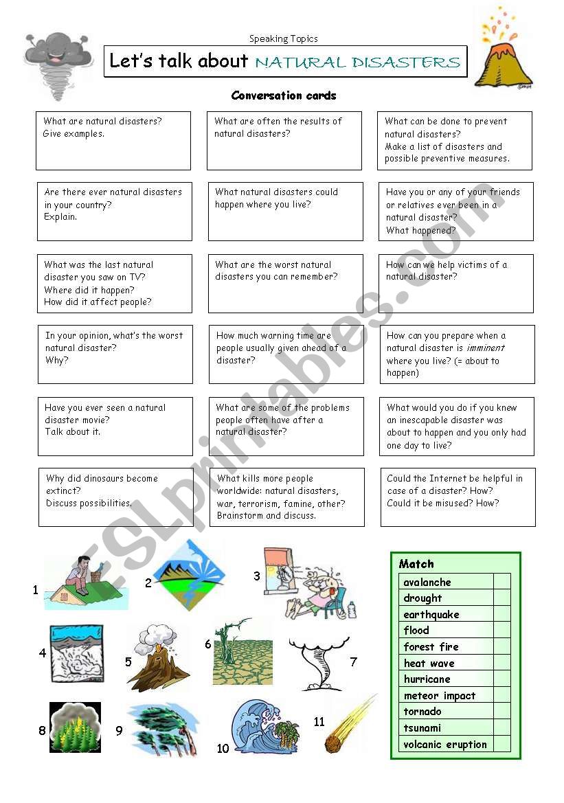Let´s talk about NATURAL DISASTERS - ESL worksheet by PhilipR