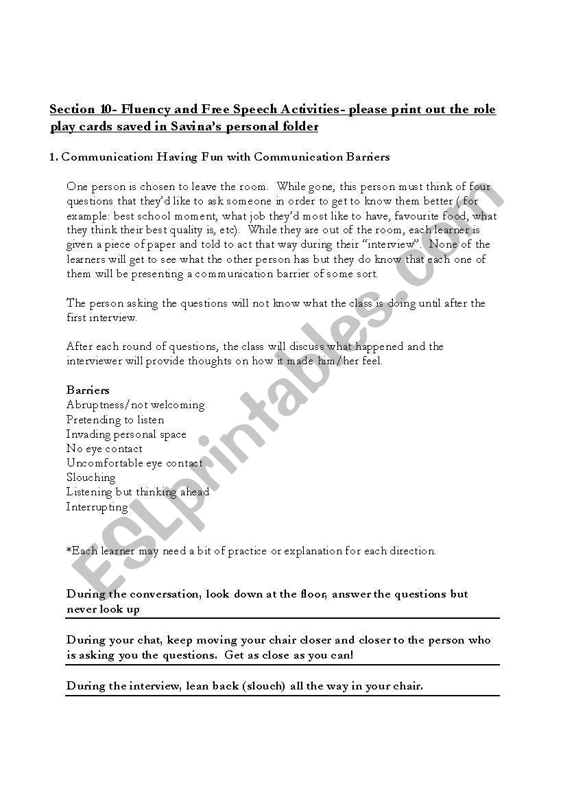English Worksheets Speech Fluency And Customer Service