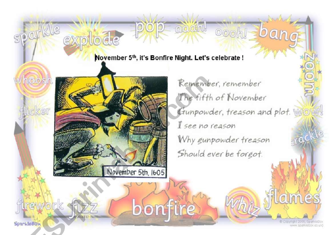 November 5th Let´s celebrate Bonfire Night - ESL worksheet by nvr1