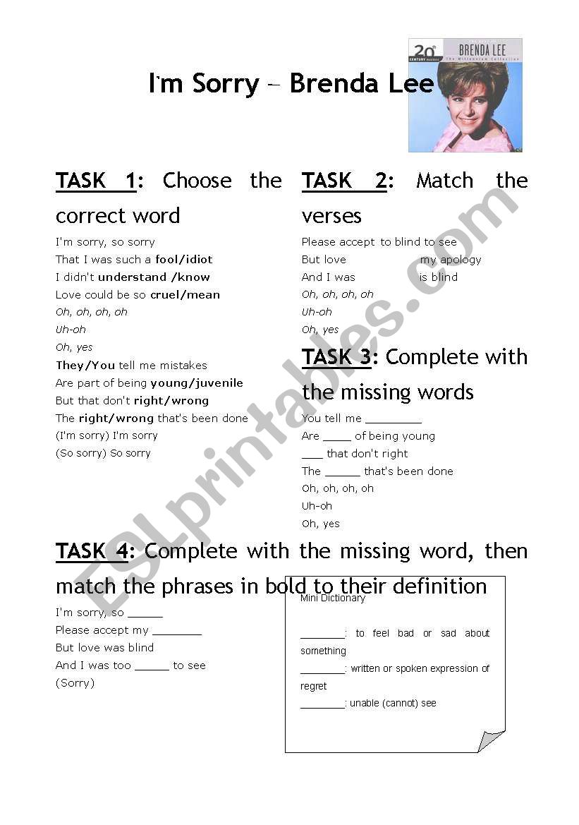 Printable Apology Worksheet - Printable Word Searches