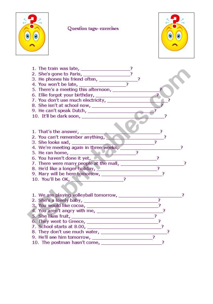 Question tags- exercise - ESL worksheet by Elaleiras
