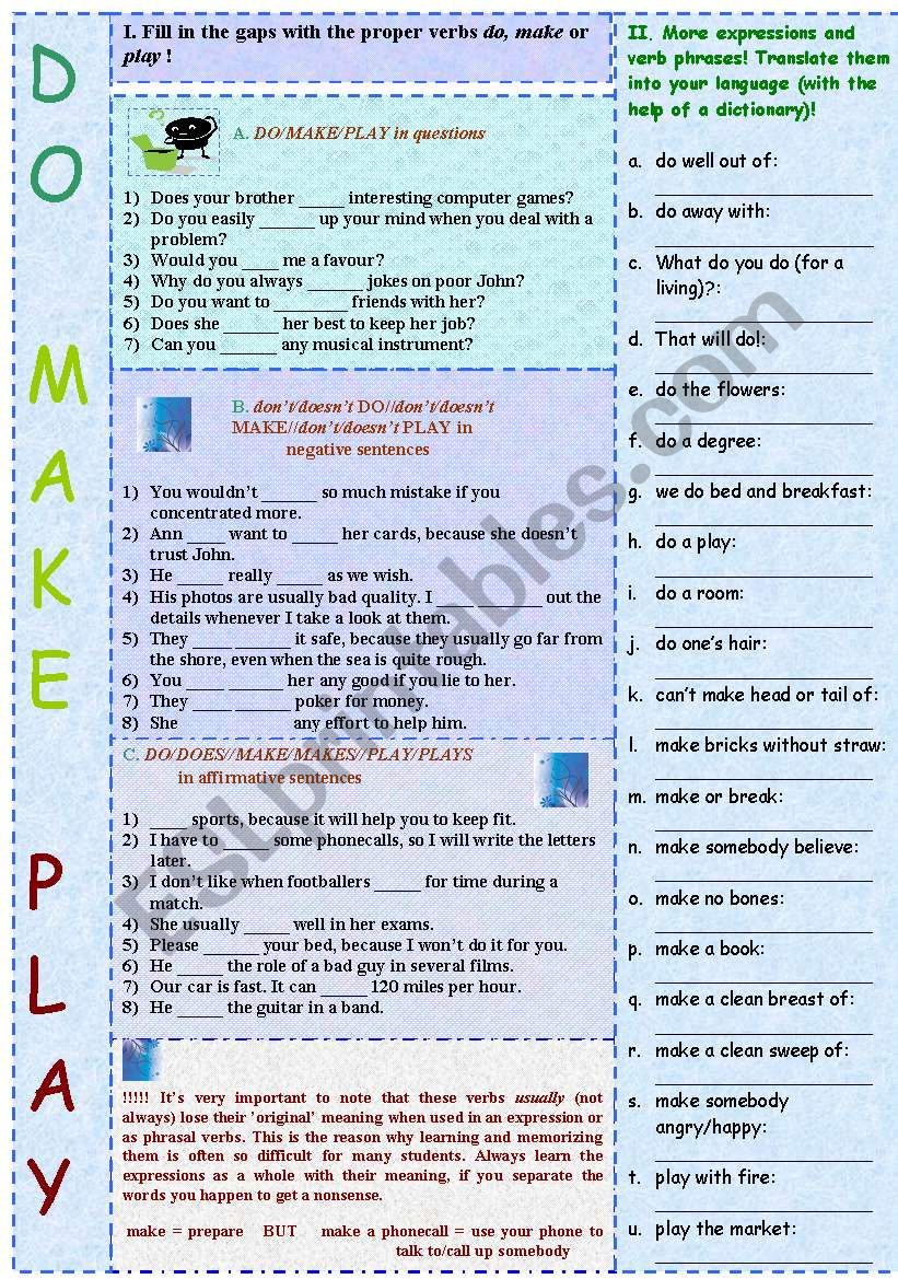 ´Do/make/play´ - ESL worksheet by mokus19
