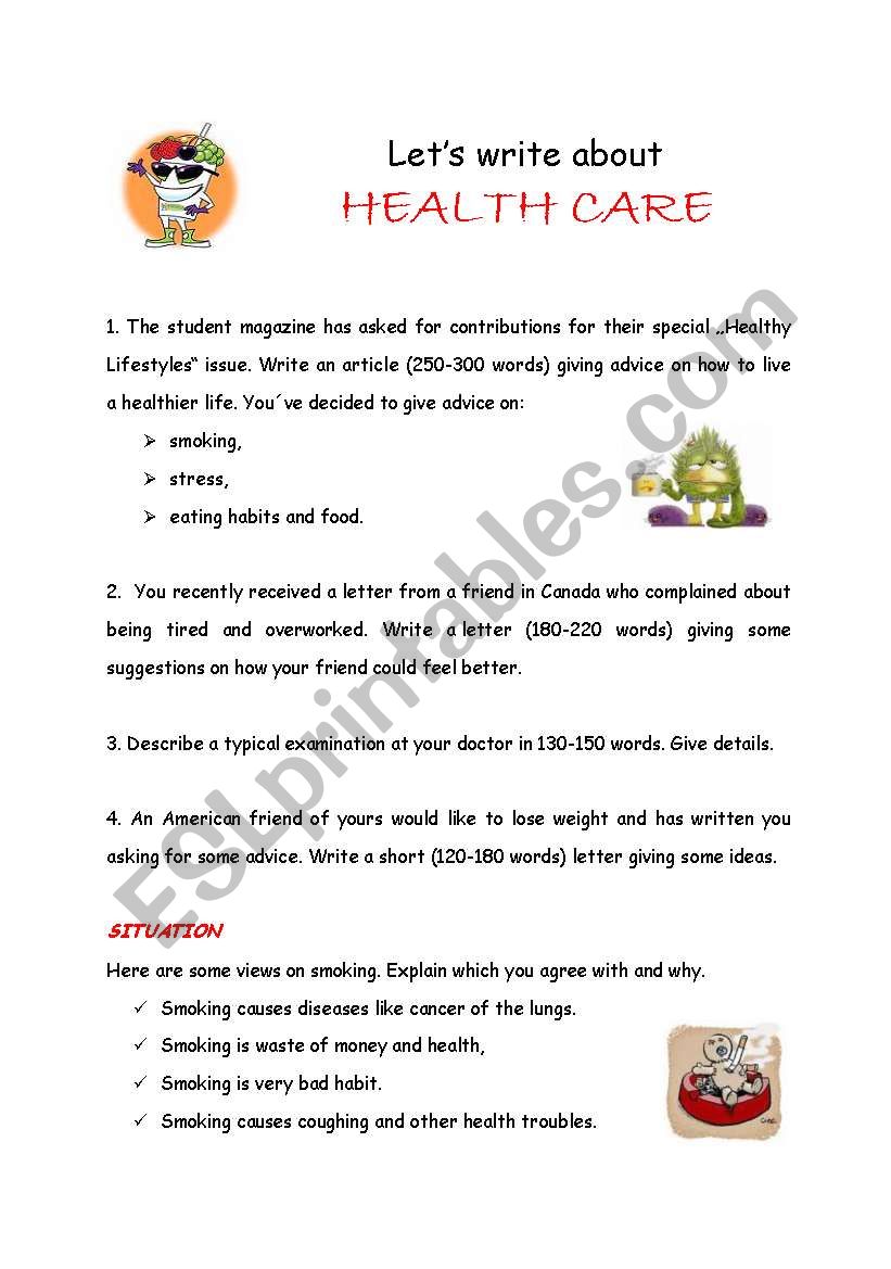 Let´s write about HEALTH CARE - ESL worksheet by ivuspan