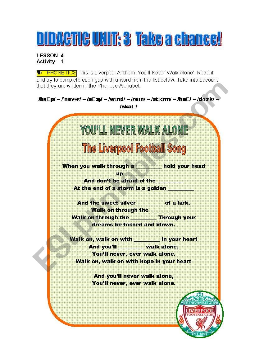 English worksheets: You´ll Never Walk Alone