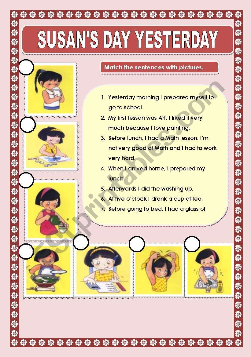 SUSAN´S DAY YESTERDAY - MATCHING - ESL worksheet by princesss