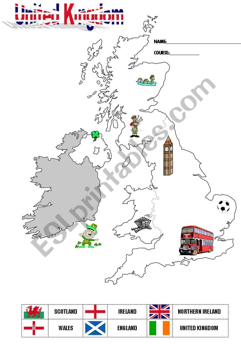 United Kingdom´s Countries + Ireland - ESL worksheet by BiOU3