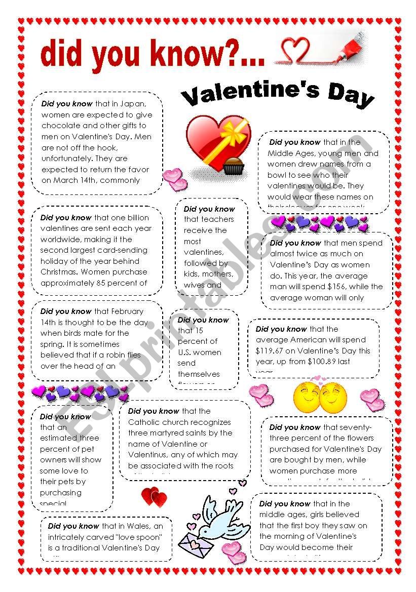 Did you know... Valentine´s day - ESL worksheet by intothefire