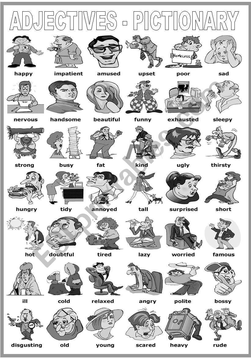 Personality Adjectives Pictionary Set 1 Esl Worksheet By Susanaprint