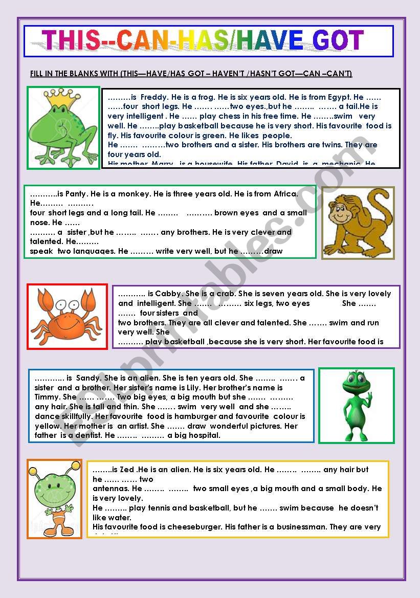 CAN CAN´T -- HAVE / HAS GOT - ESL worksheet by nivida